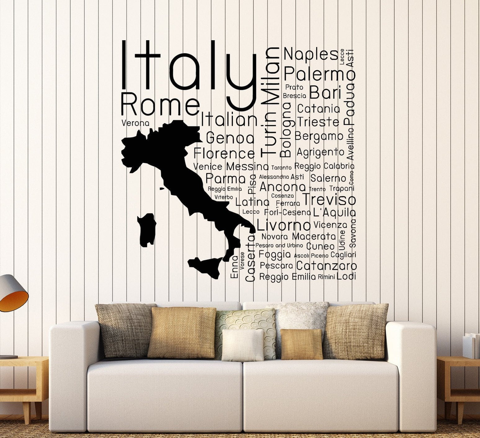 Vinyl Wall Decal Italia Italian Map Cities Room Decor Stickers Unique ...