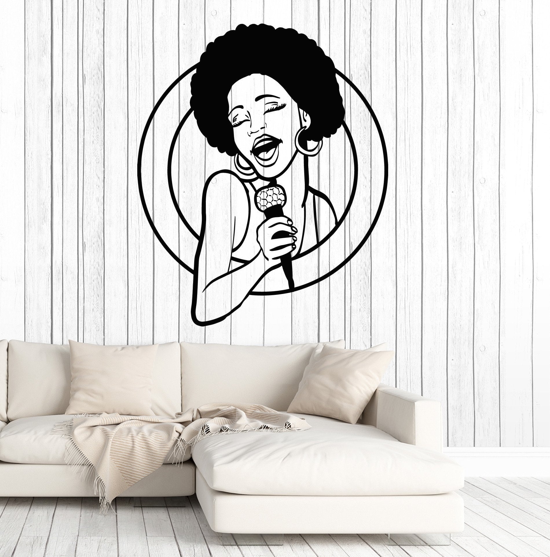 Vinyl Wall Decal Jazz Singer African Black Beautiful Woman Music Stick ...