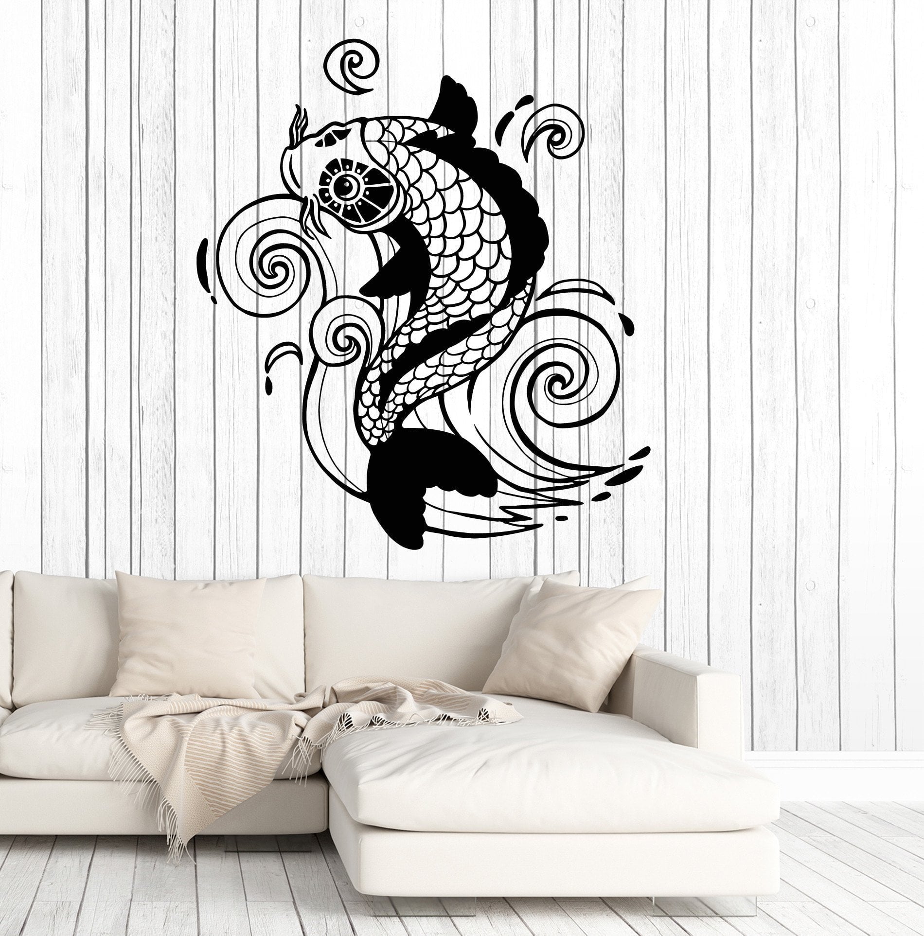Vinyl Wall Decal Koi Carp Fish Wave Asian Japanese Art Stickers Unique ...