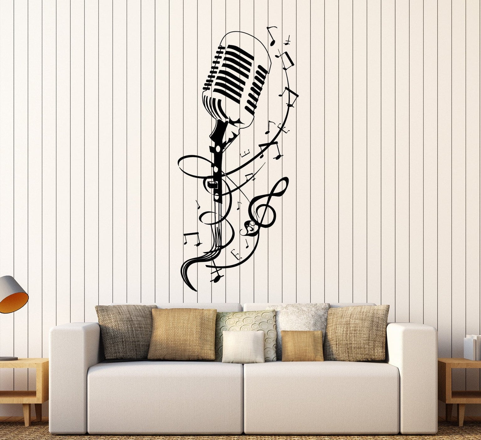 Vinyl Wall Decal Microphone Patterns Singing Karaoke Stickers Unique G ...