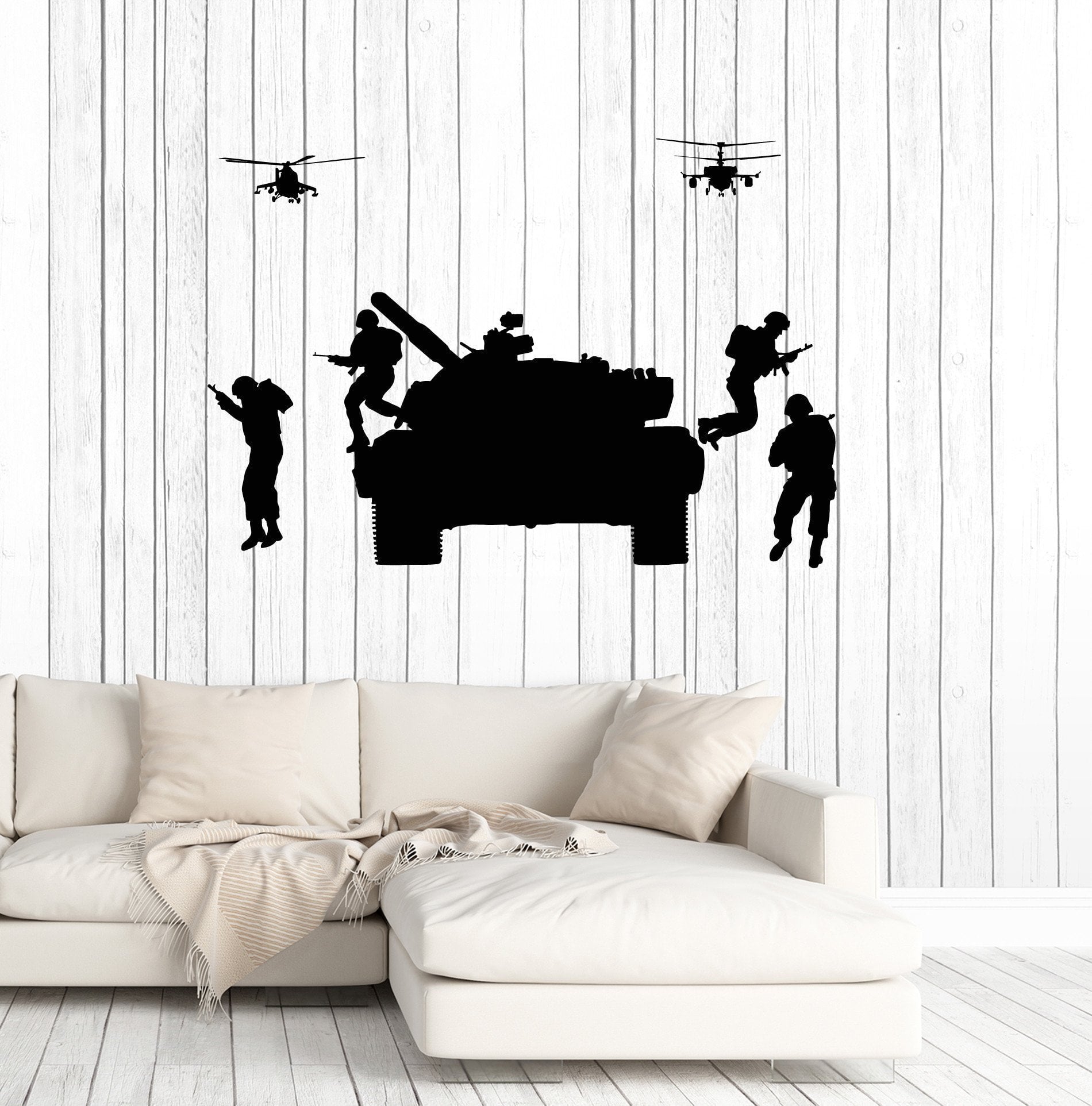 Vinyl Wall Decal Tank Soldiers Helicopters Military War Stickers Uniqu ...