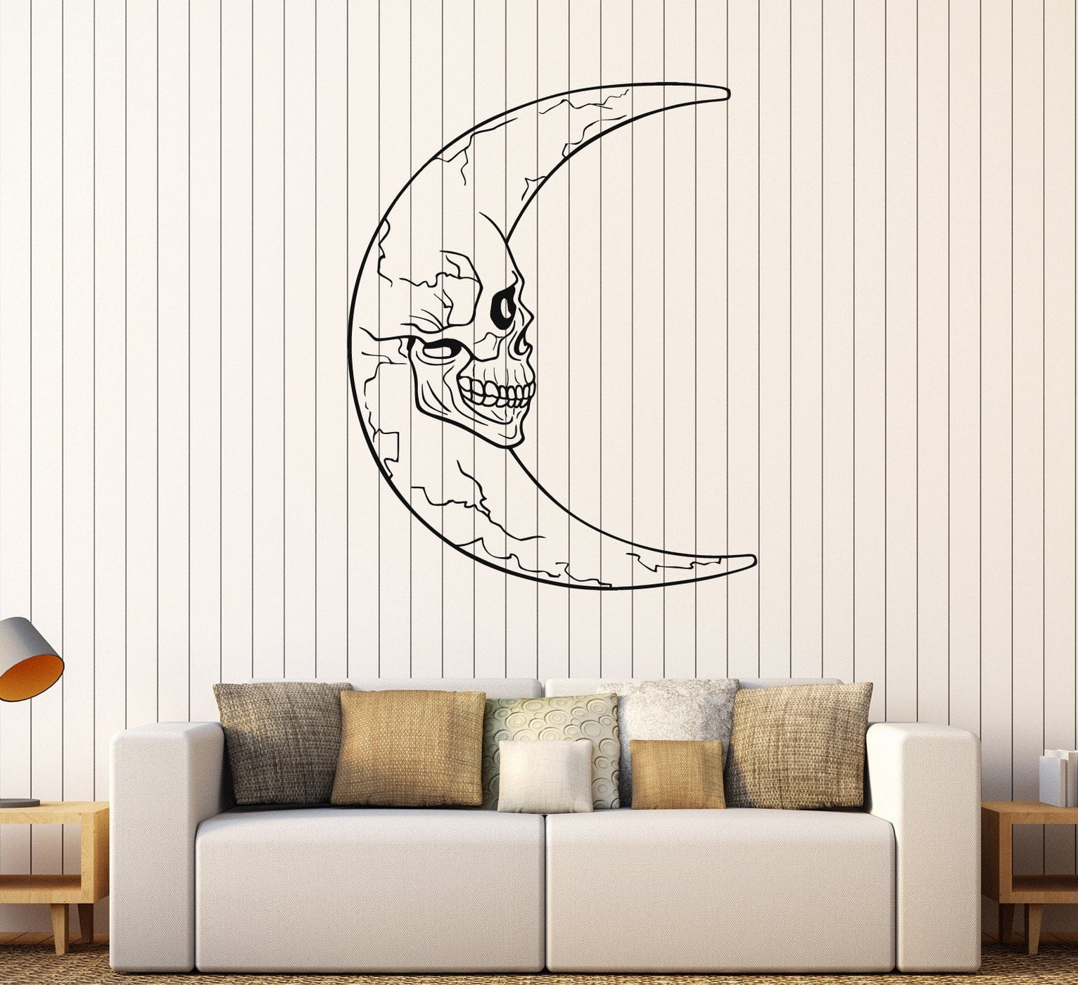 Vinyl Wall Decal Crescent Moon Skull Horror Decor Stickers Unique Gift ...