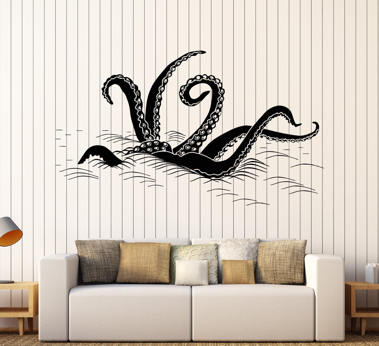 Vinyl Wall Decal Octopus Tentacles Wave Ocean Monster Stickers Unique ...