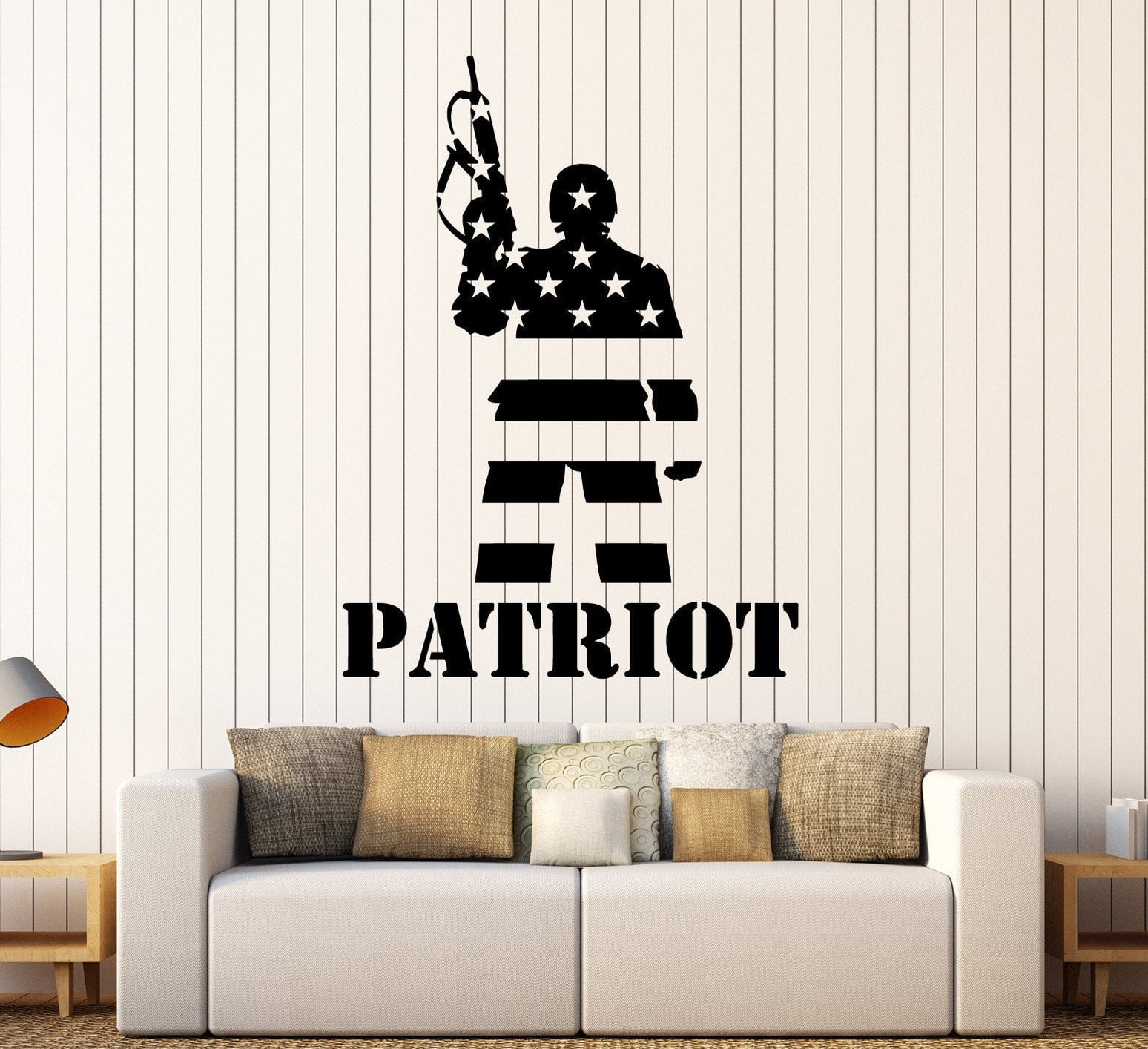 Vinyl Wall Decal Patriot American Soldier Flag Warrior Stickers Mural ...