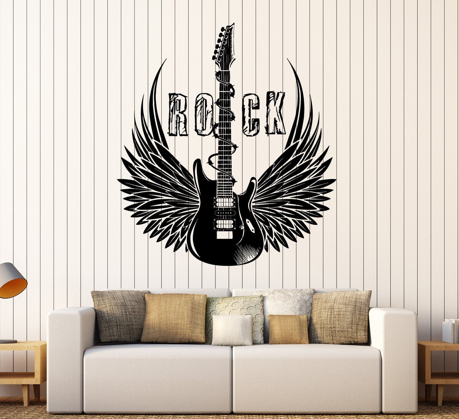 Vinyl Wall Decal Electric Guitar Rock Wings Music Musical Stickers Uni ...