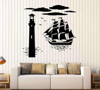 Vinyl Wall Decal Ship Lighthouse Sea Nautical Marine Stickers Unique G ...