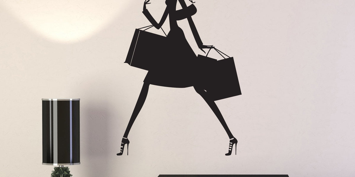 Vinyl Wall Decal Shopping Woman Mall Shop Store Business Stickers ...