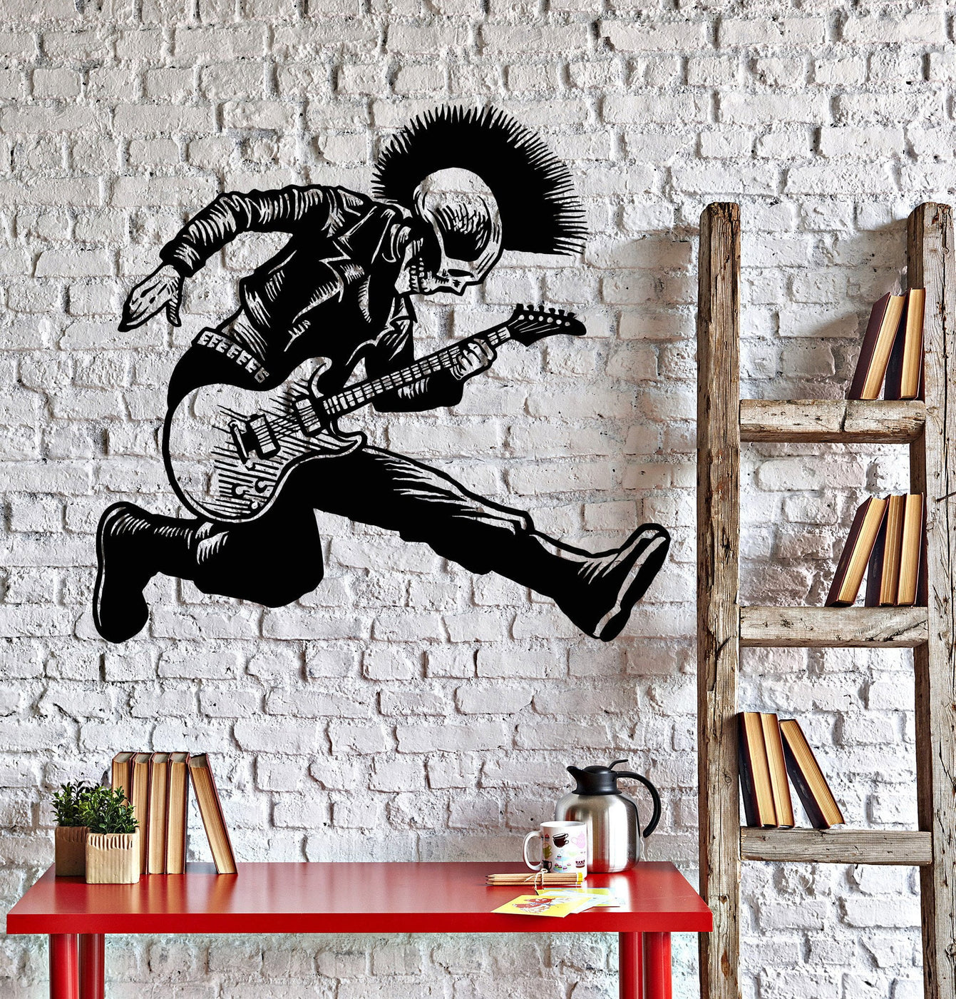 Vinyl Wall Decal Skeleton Punk Rock Musician Music Stickers Unique Gif ...