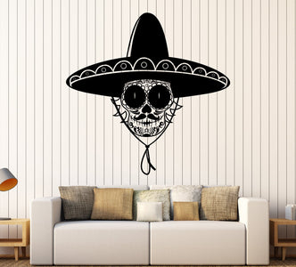 Vinyl Wall Decal Skull Sombrero Mexican Art Latin America Stickers Uni ...
