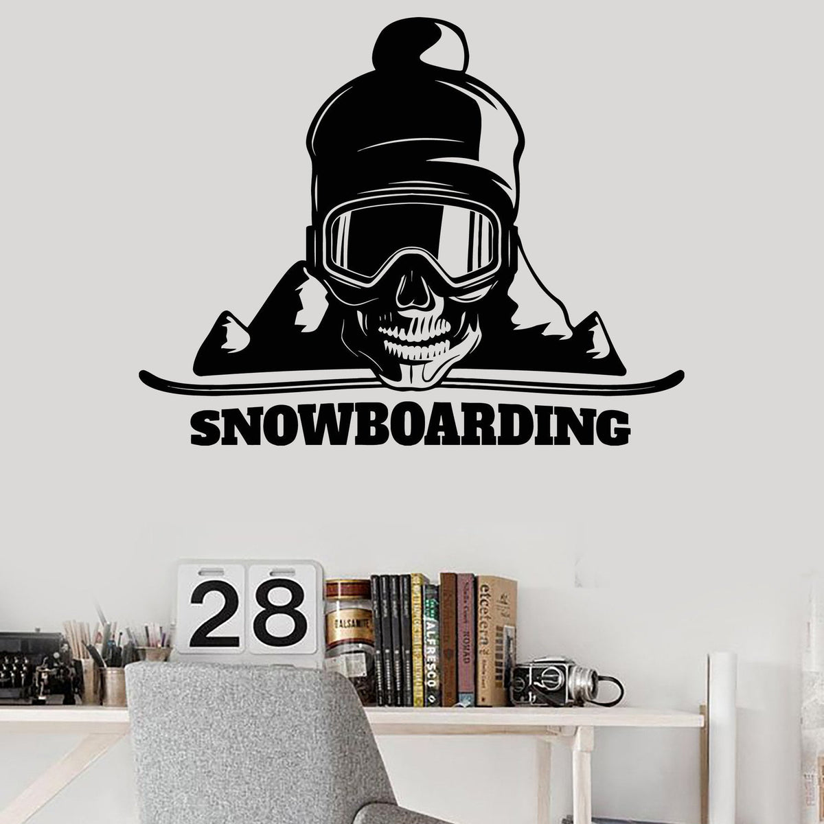 Vinyl Wall Decal Snowboard Skull Mountain Extreme Sports Stickers Uniq ...
