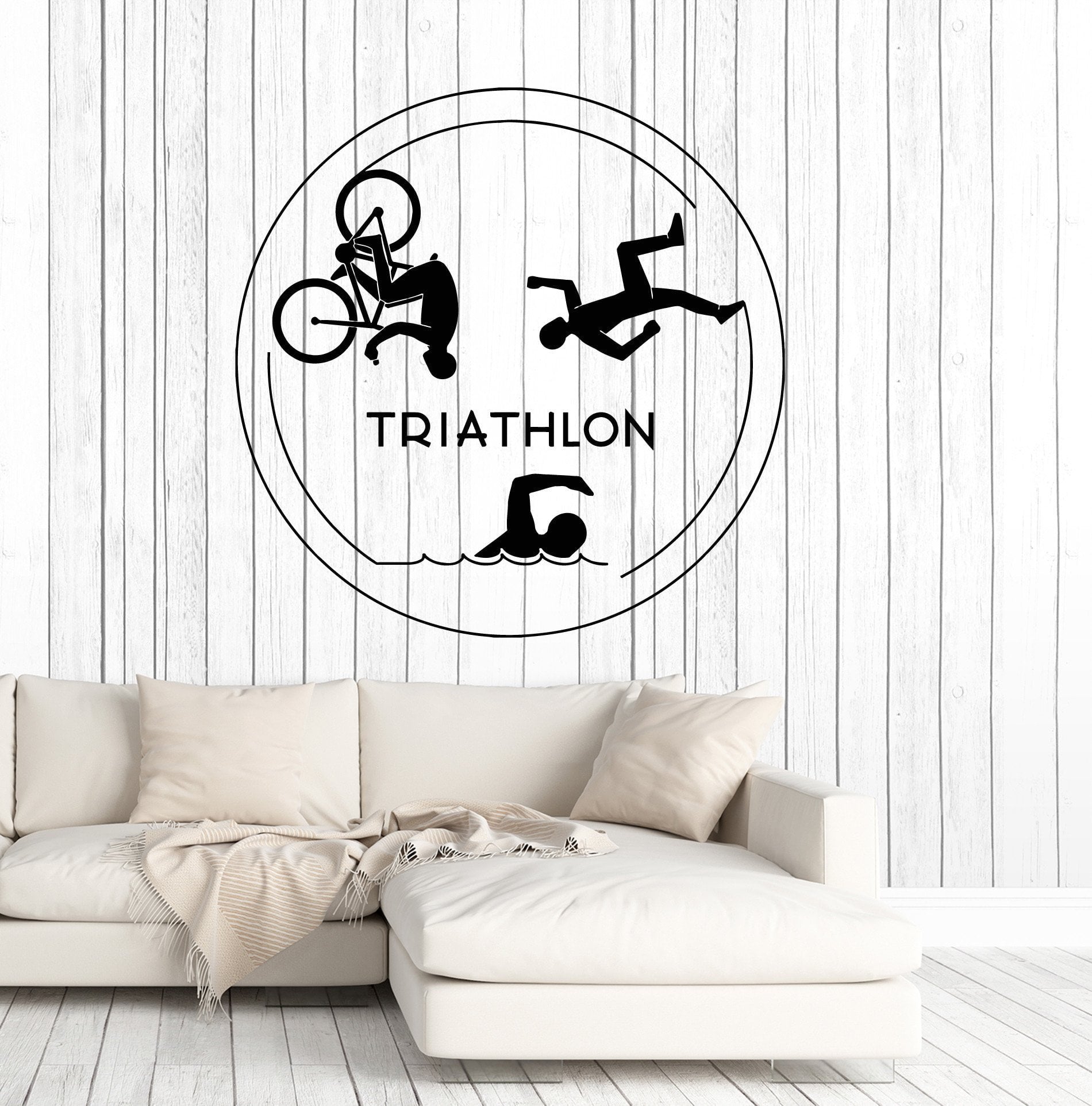 Vinyl Wall Decal Triathlon Sports Running Swimming Cycling Stickers Un ...