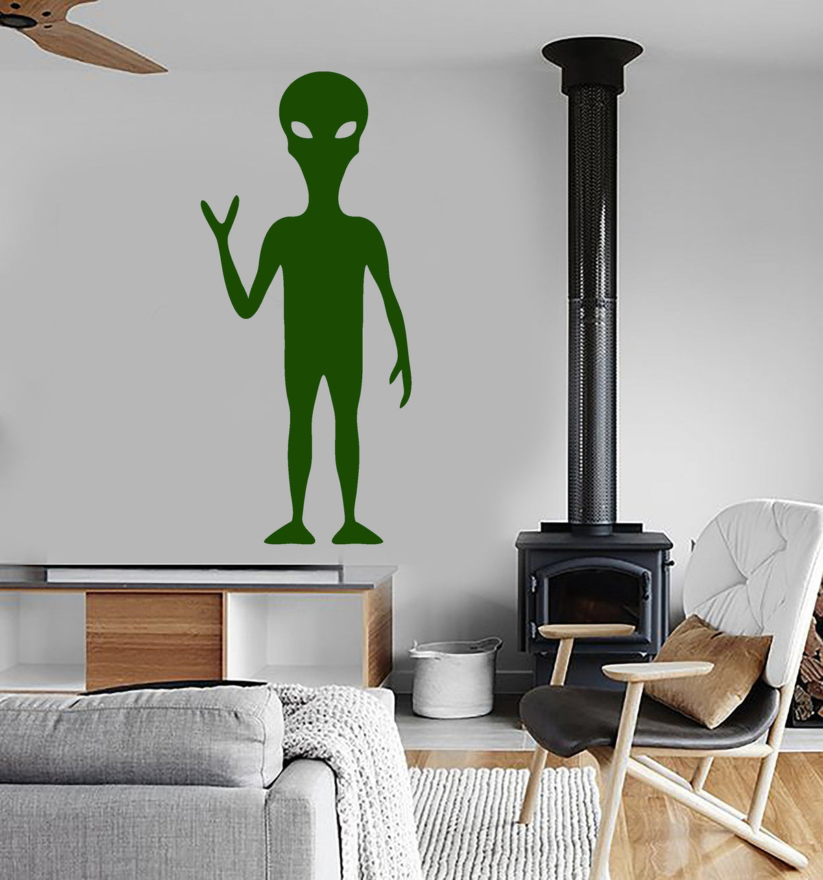 Vinyl Wall Decal Alien Peace UFO Teen Room Art Stickers Unique Gift (i ...