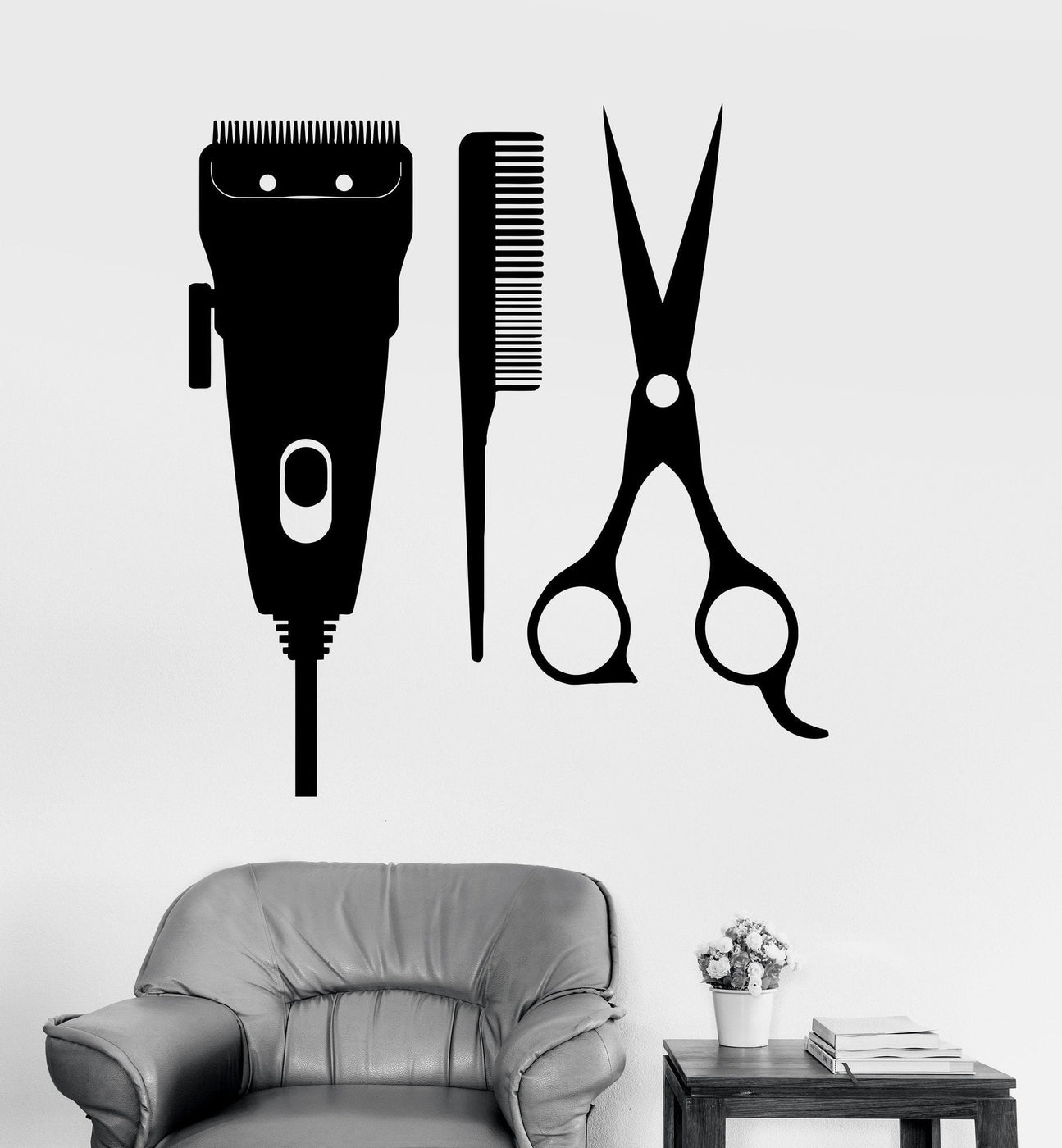 Vinyl Wall Decal Barber Tools Hair Salon Hairdresser Stylist Stickers ...