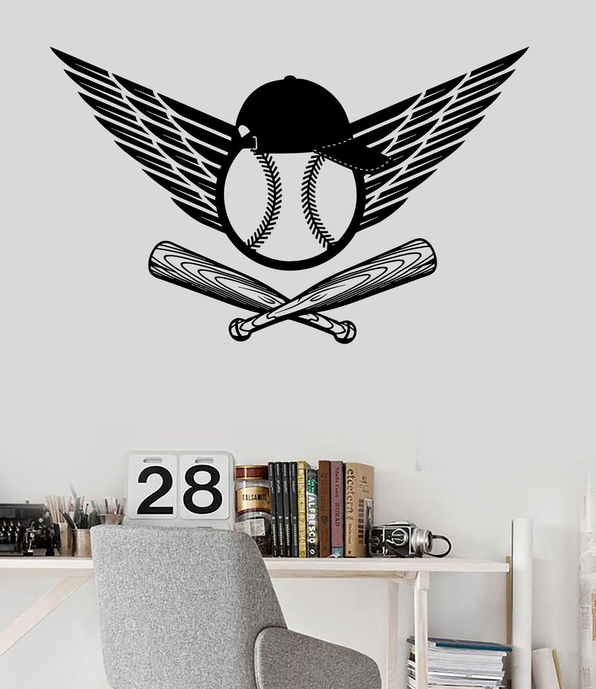 Vinyl Wall Decal Baseball Wings Hat Bat Sports Room Decor Stickers Uni ...