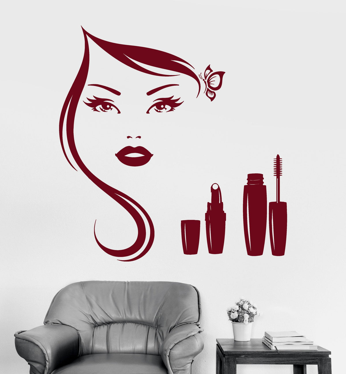 Vinyl Wall Decal Beauty Salon Cosmetics Makeup Woman Stickers Mural Un ...