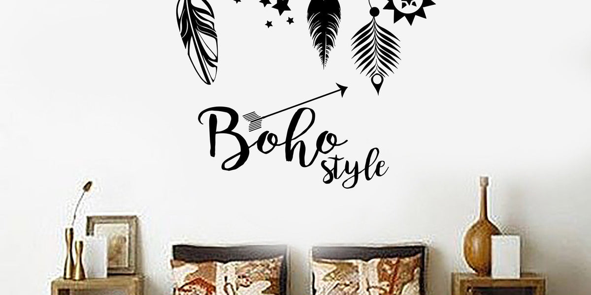 Vinyl Wall Decal Boho Style Hippie Ethnic Feathers Stickers Mural Uniq ...