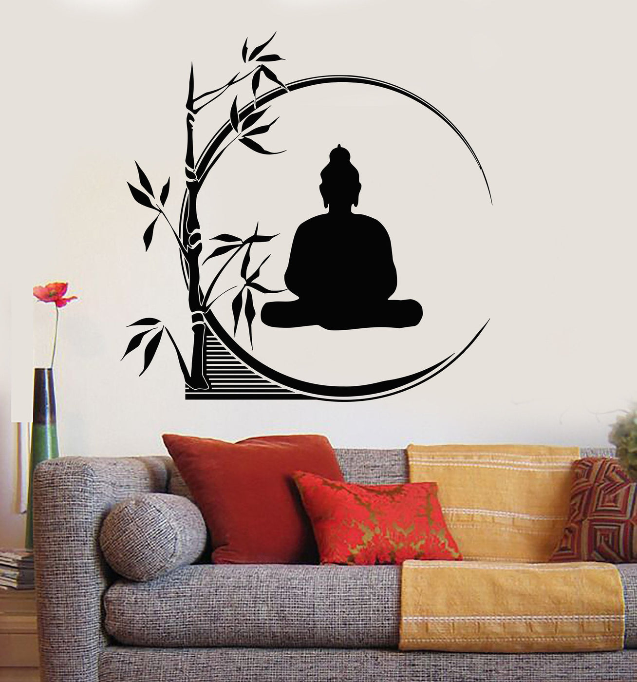 Vinyl Wall Decal Buddha Meditation Circle Yoga Reed Buddhism Stickers ...