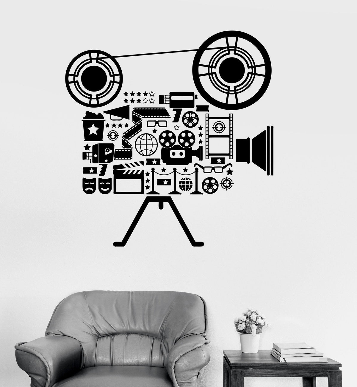 Vinyl Wall Decal Film Cinema Movie Camera Filming Art Room Stickers Un ...