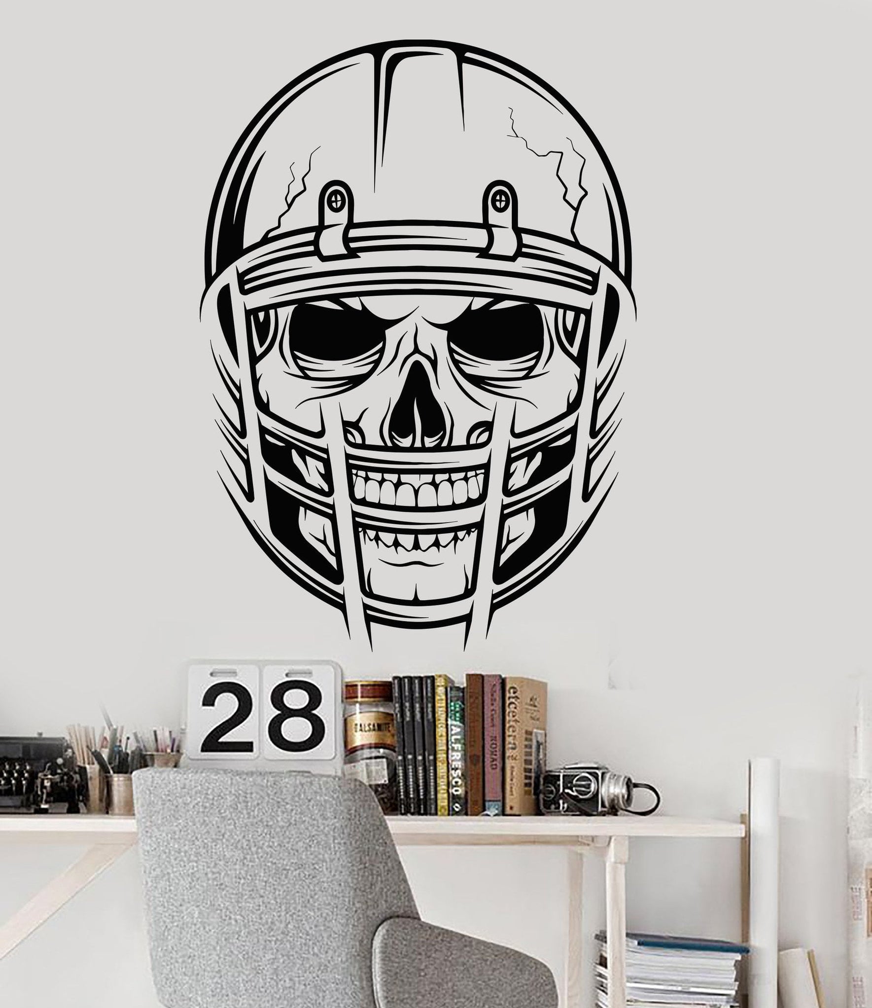 Vinyl Wall Decal Football Skull Player Boy Room Stickers Mural Unique ...