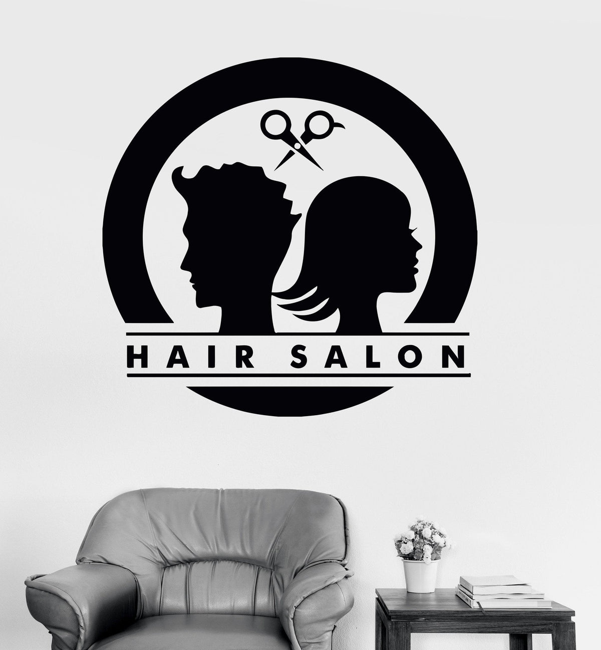 Vinyl Wall Decal Hair Salon Logo Unisex Barbershop Stylist Hairdresser ...