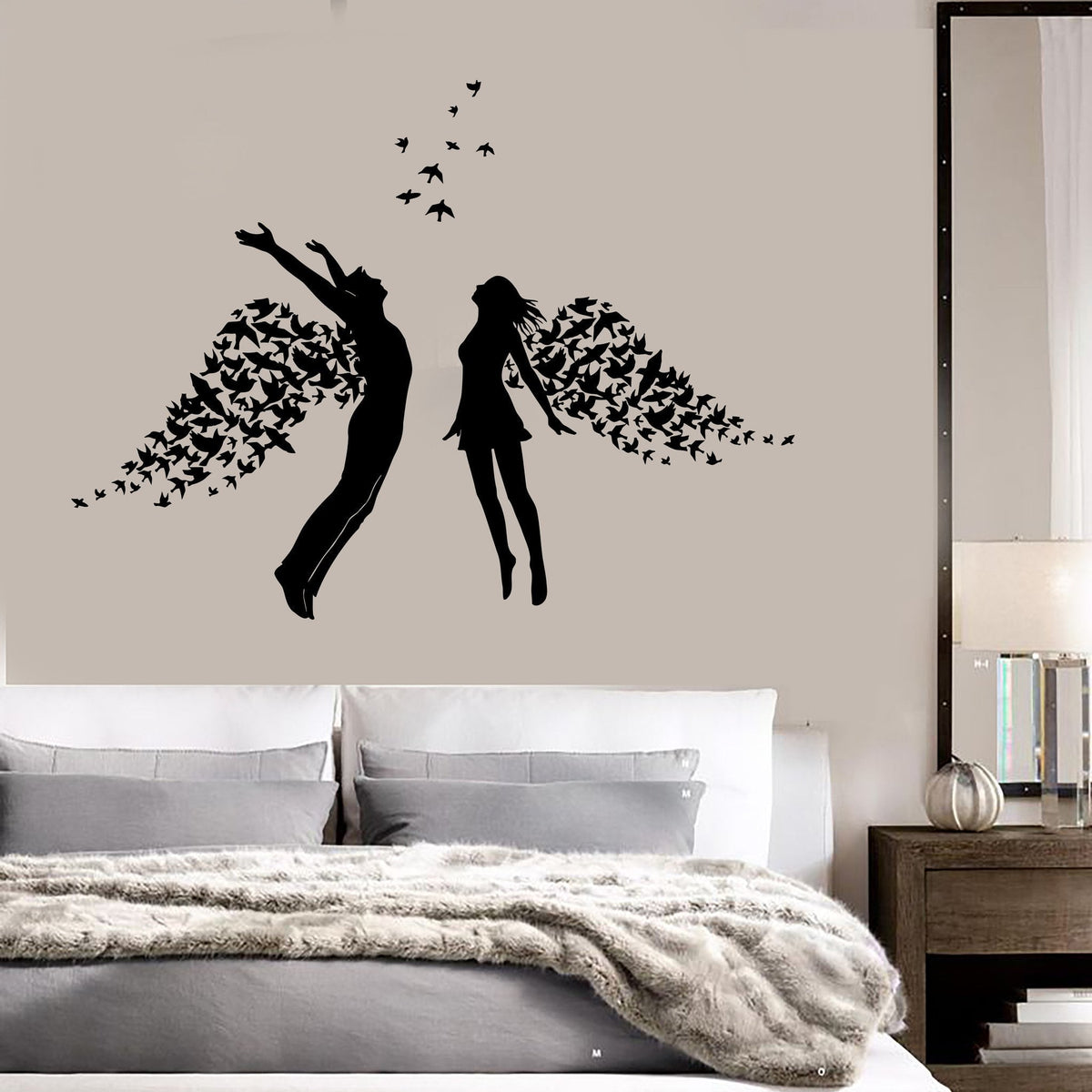 Vinyl Wall Decal Love Couple Romance Wings Bedroom Stickers Unique Gif ...