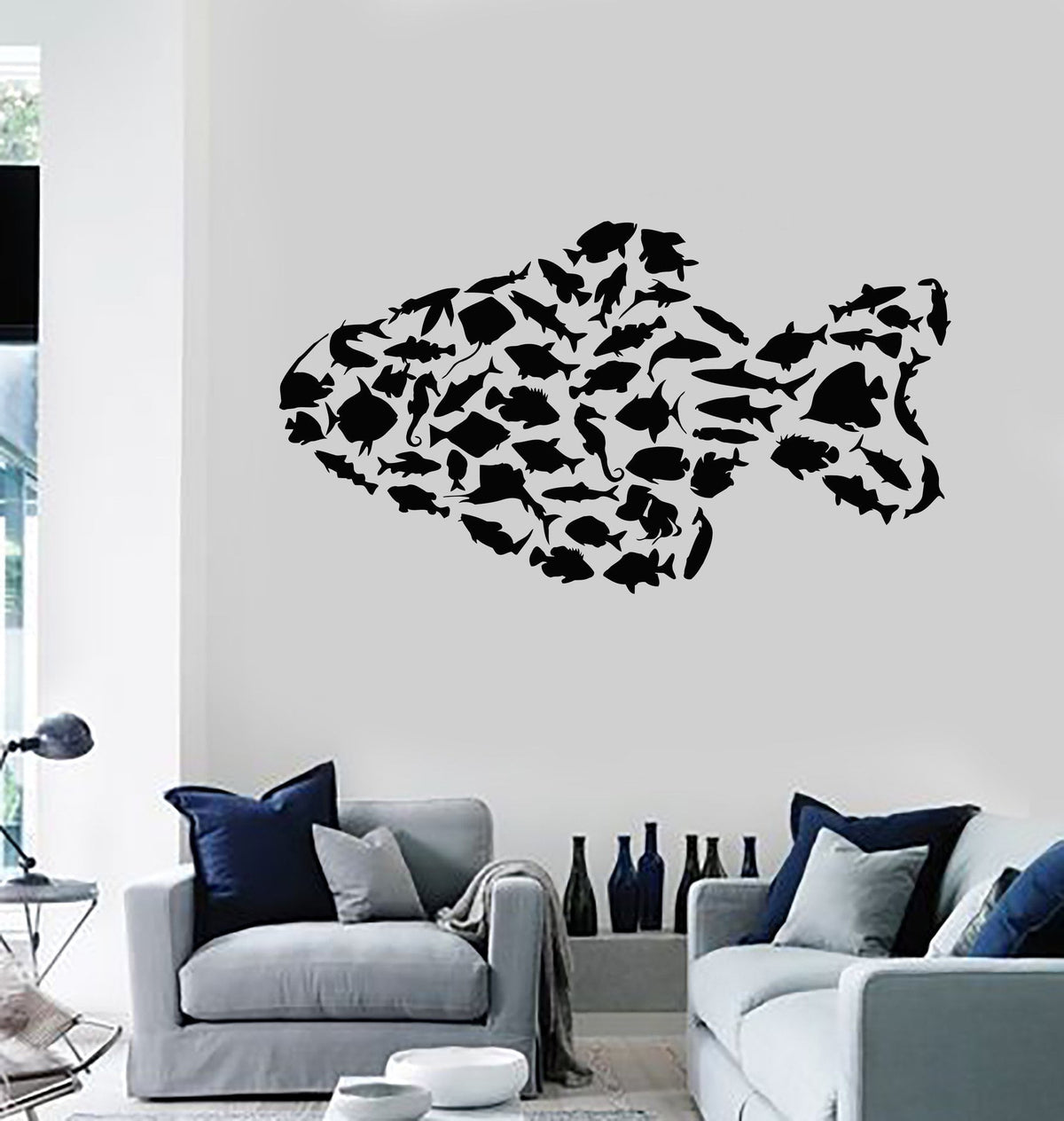 Vinyl Wall Decal Marine Animals Fish Ocean Sea Bathroom Stickers Uniqu ...