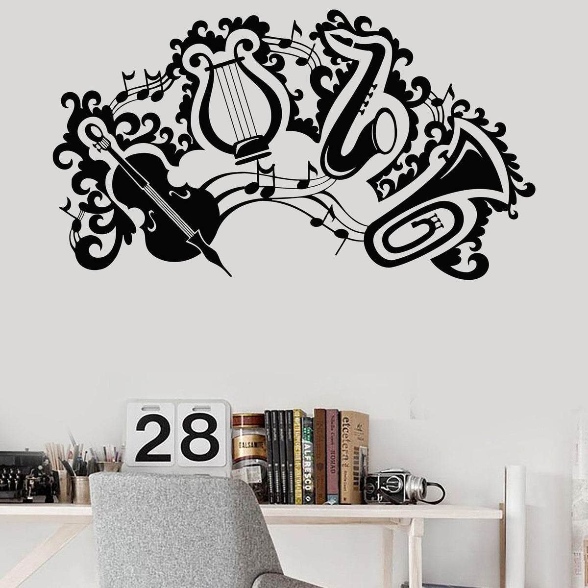 Vinyl Wall Decal Music Violin Musical Instrument Trumpet Harp Stickers ...