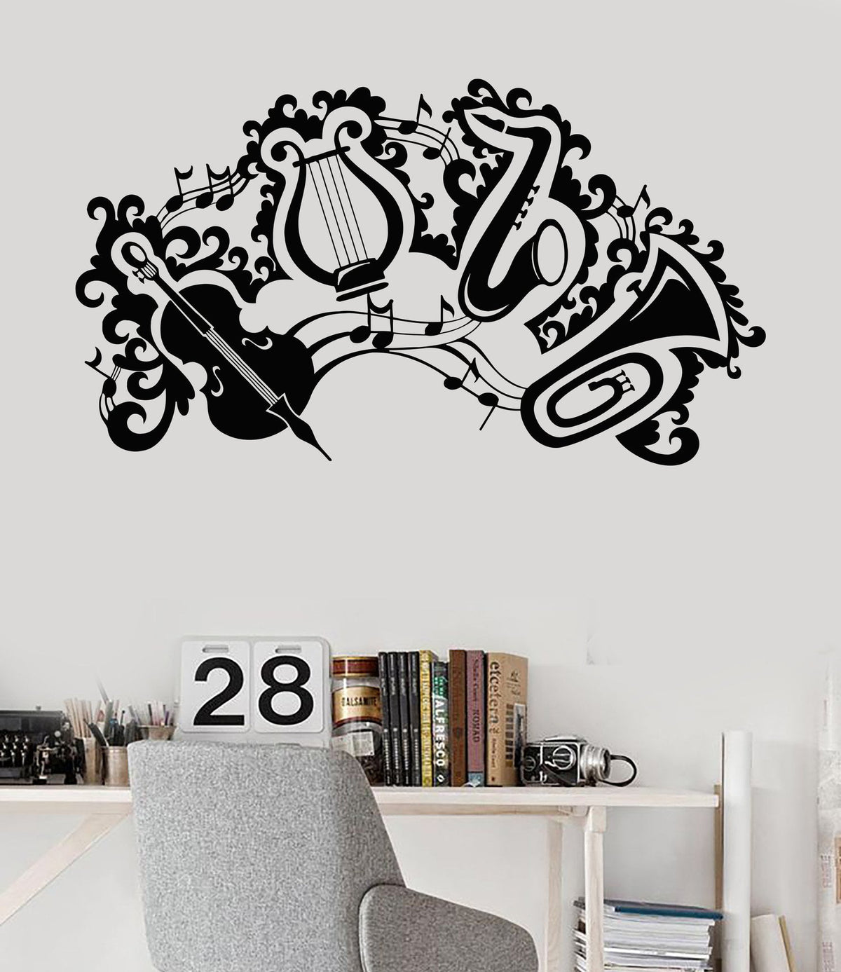 Vinyl Wall Decal Music Violin Musical Instrument Trumpet Harp Stickers ...