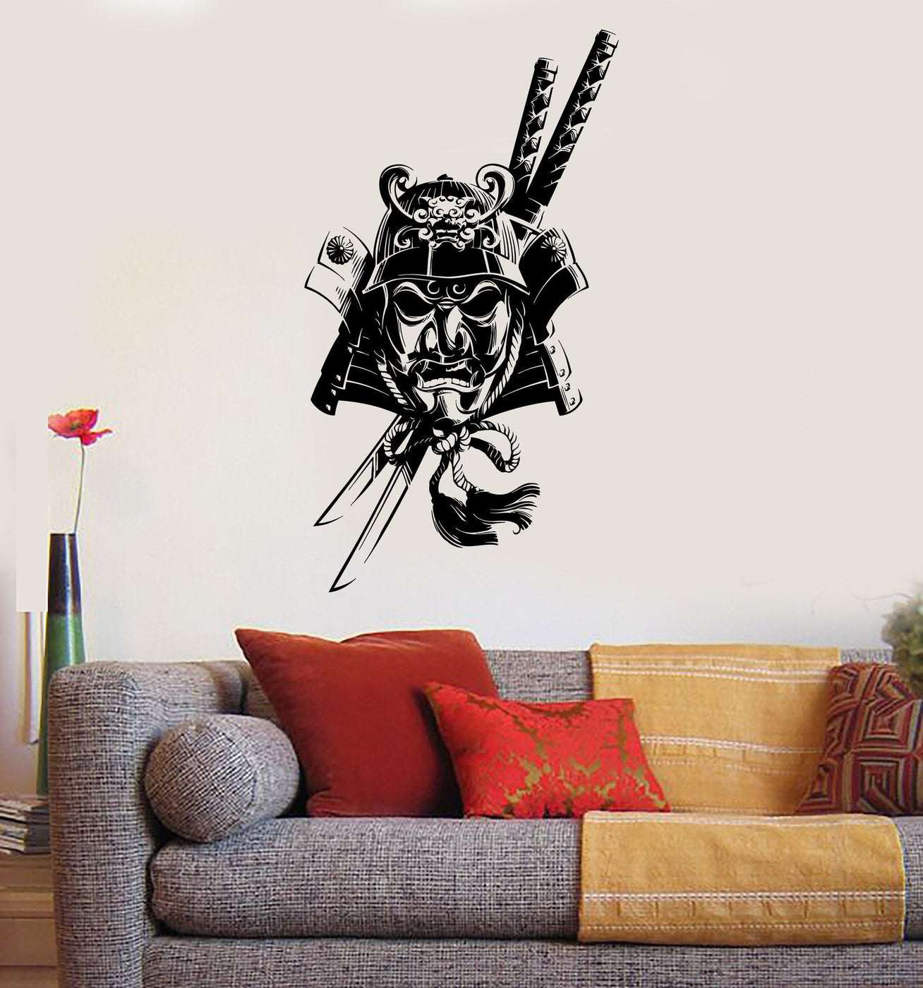 Vinyl Wall Decal Samurai Mask Katana Asian Art Stickers Mural Unique G ...