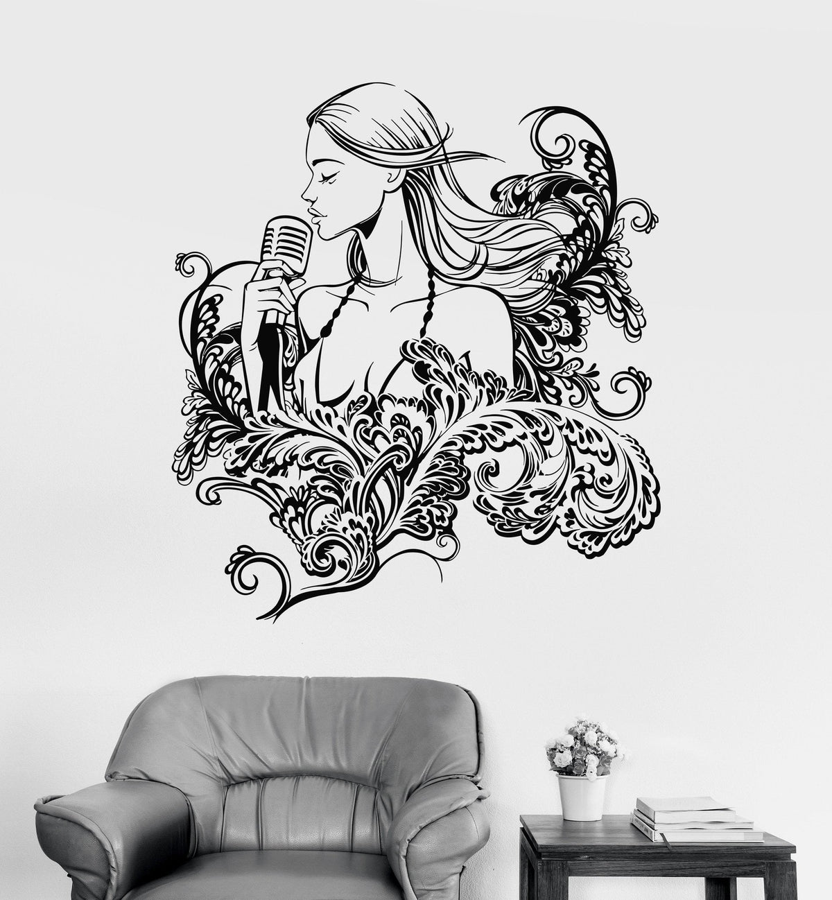 Vinyl Decal Singer Microphone Karaoke Girl Woman Music Patterns Unique ...