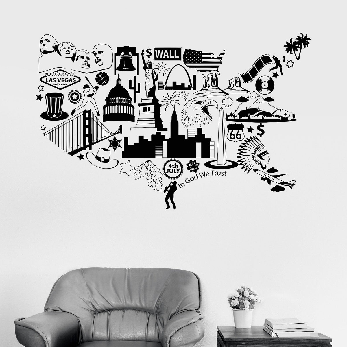 Vinyl Wall Decal USA Map United States Symbol Room Decor Stickers Uniq ...