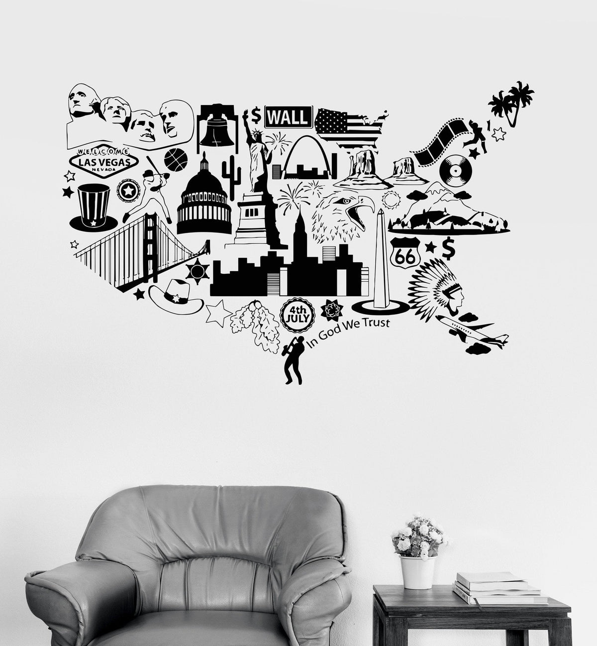 Vinyl Wall Decal USA Map United States Symbol Room Decor Stickers Uniq ...