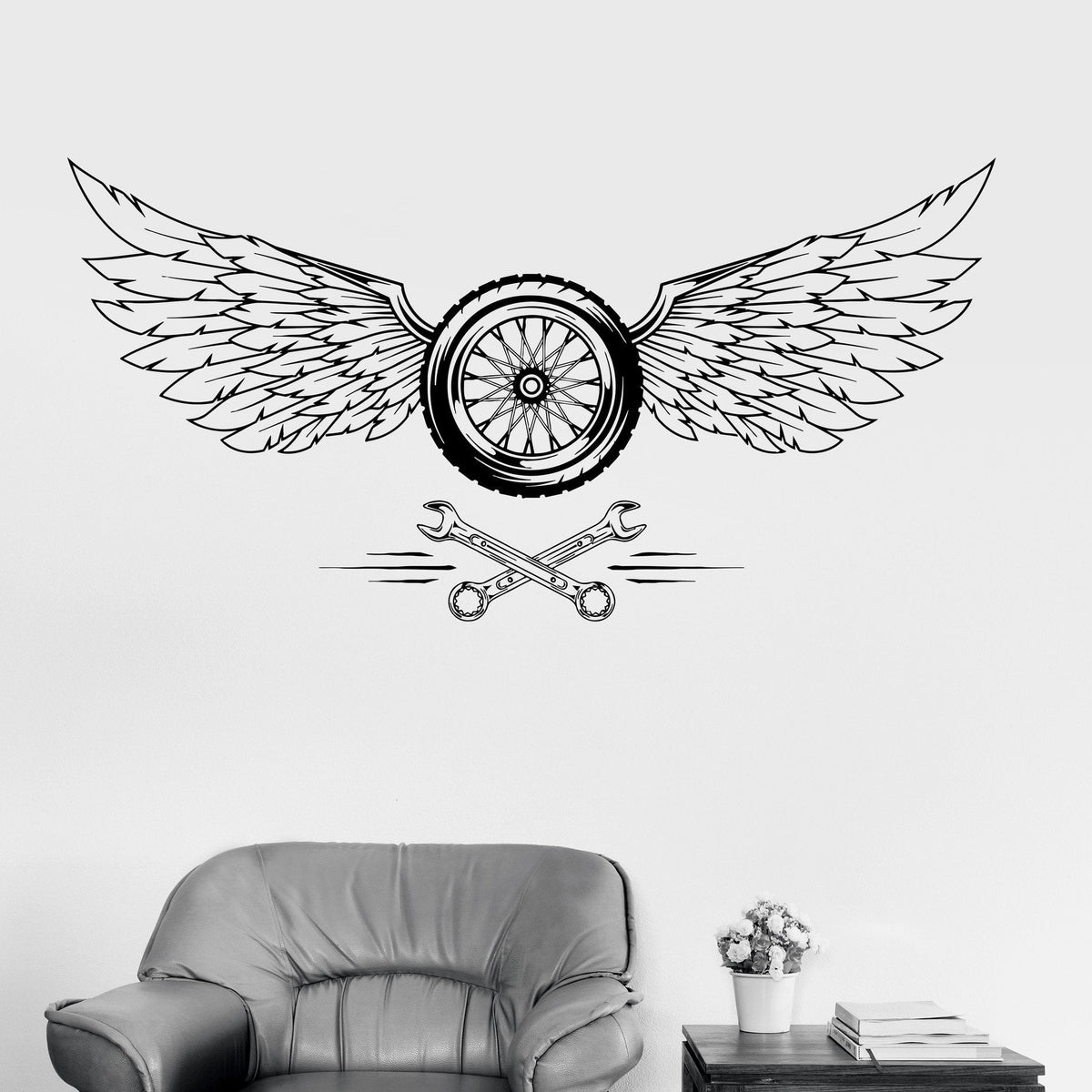 Vinyl Wall Decal Wheel Wings Car Repair Garage Stickers Mural Unique G ...