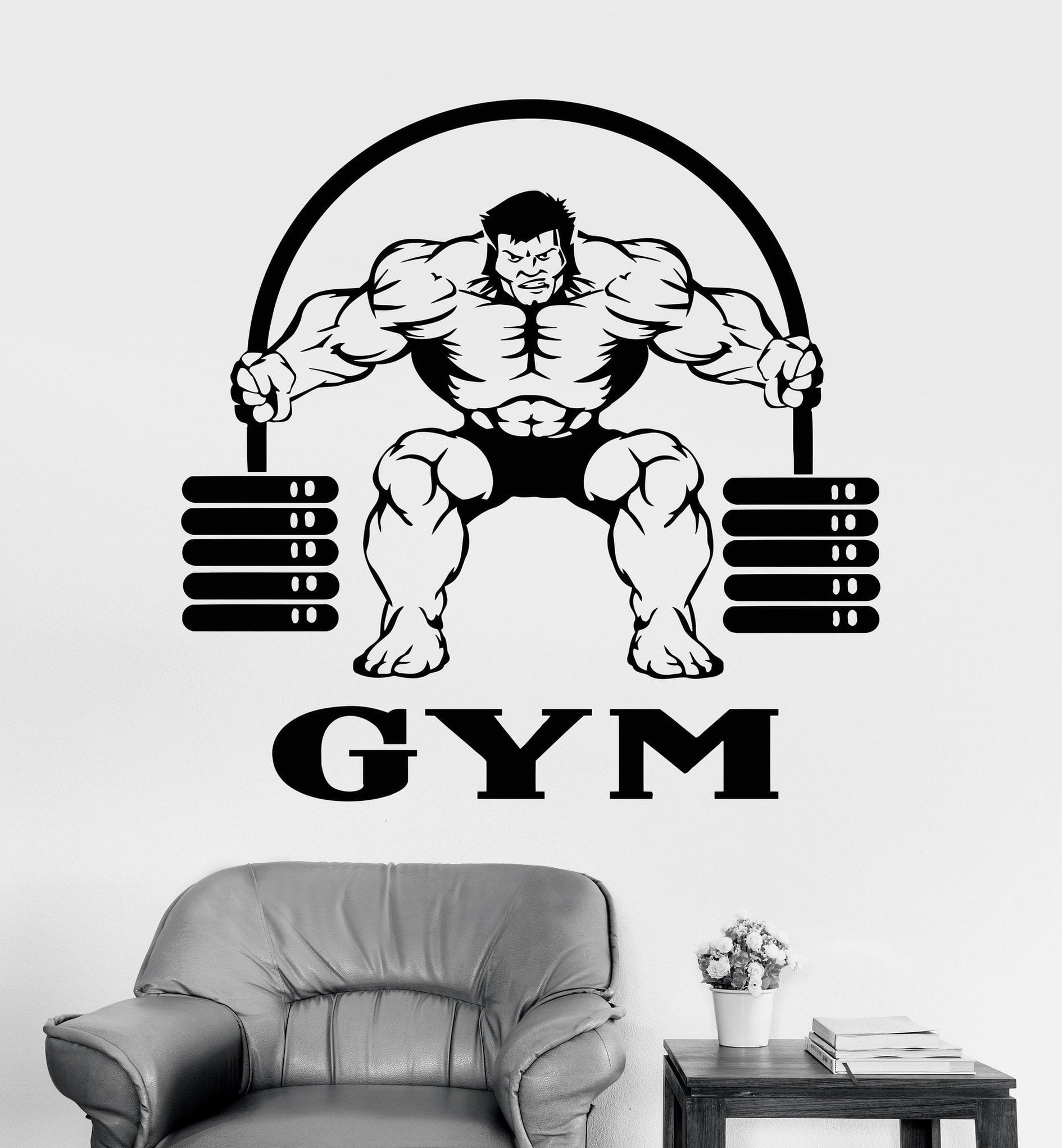 Vinyl Wall Decal Gym Muscled Iron Sport Logo Stickers Mural Unique Gif ...