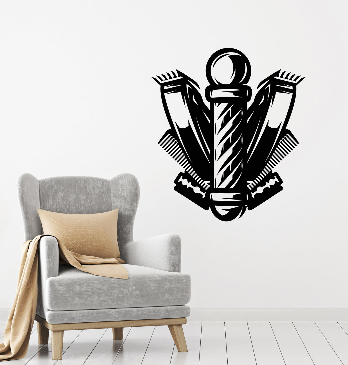 Vinyl Wall Decal Barbershop Hair Salon Logo Sign Gentleman Clipper Sti ...