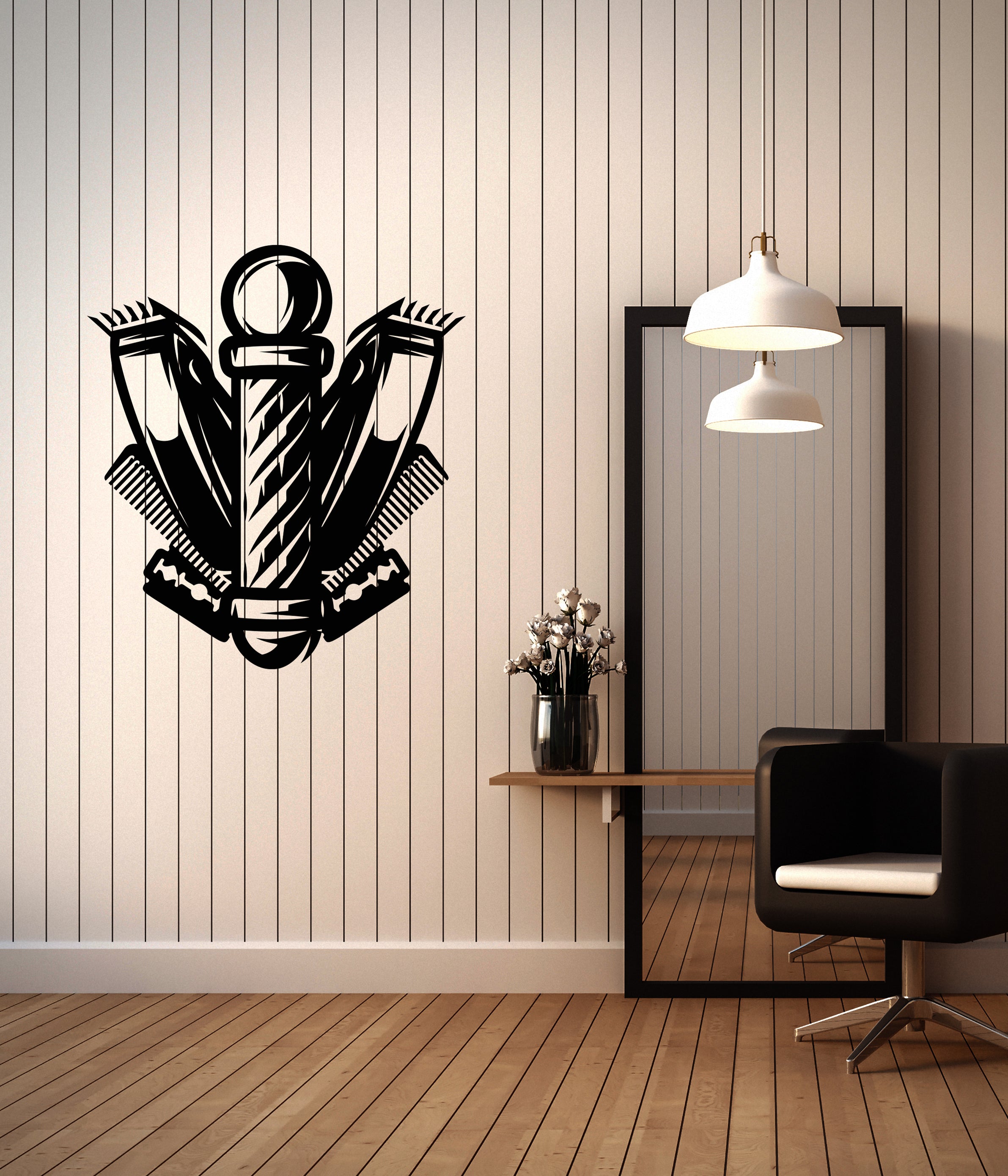Vinyl Wall Decal Barbershop Hair Salon Logo Sign Gentleman Clipper Sti ...