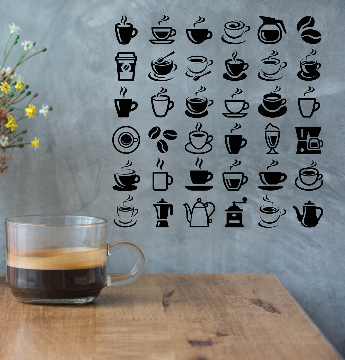 Vinyl Wall Decal Coffee Beans Hot Drinks Cup And Spoon Bar Logo Cafe C ...