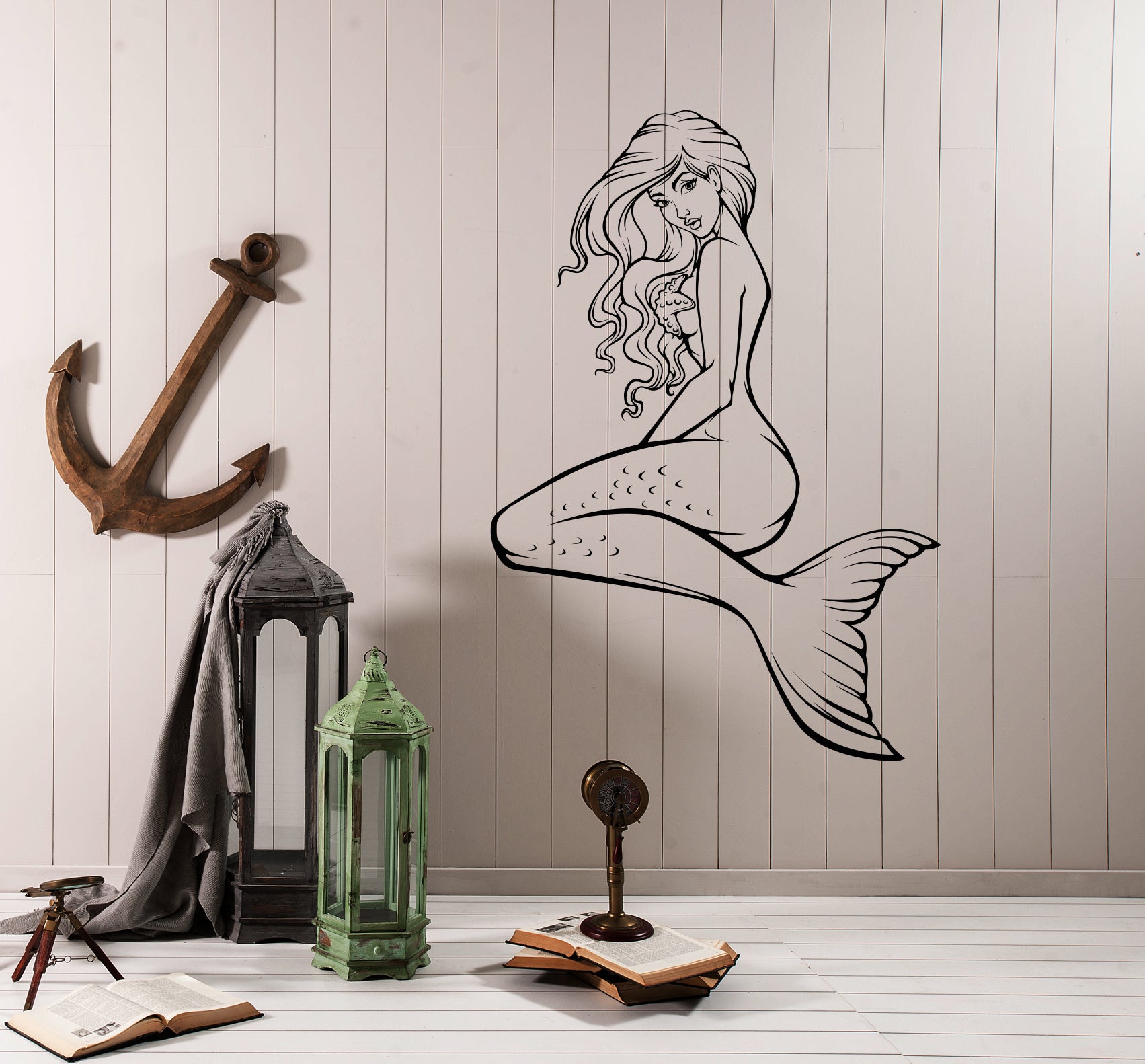 Vinyl Wall Decal Cartoon Naked Mermaid Sexy Hot Girl Nautical Style Se ...