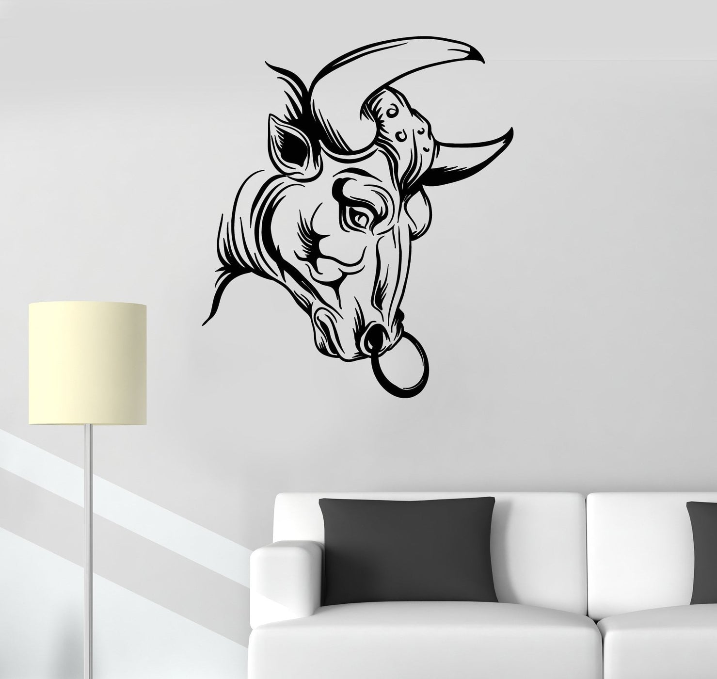 Vinyl Wall Decal Architecture Bull Head Statue Animal Stickers (3057ig ...