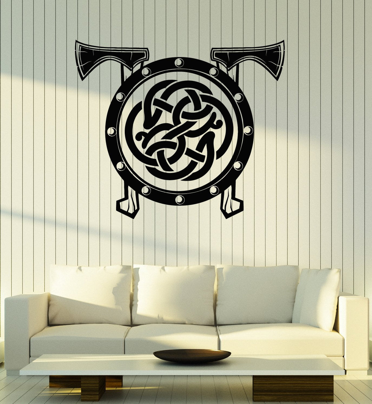 Vinyl Wall Decal Viking Shield Axes Celtic Pattern Warrior Scandinavia ...