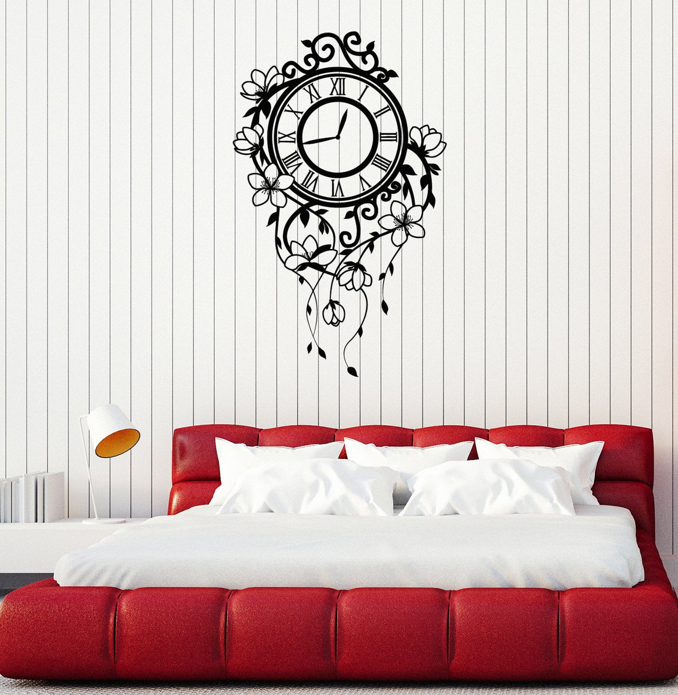 Vinyl Wall Decal Floral Clock Beautiful Home Room Decorating Art Stick ...