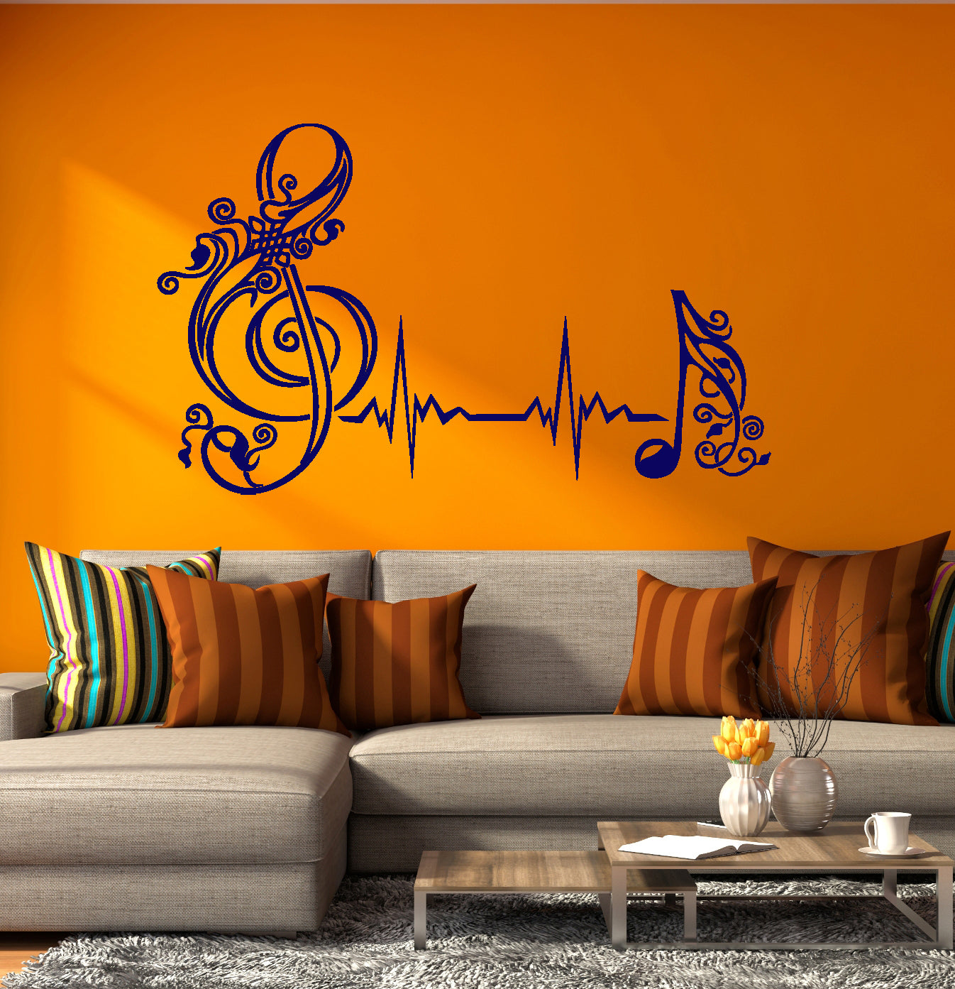 Vinyl Wall Decal Musical Note Heartbeat Pulse Music Art Stickers Uniqu ...