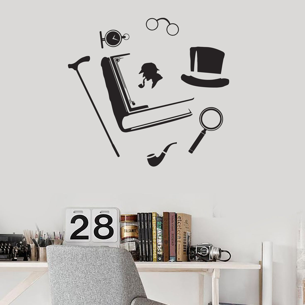 Vinyl Wall Decal Detective Set Spy Sherlock Holmes Investigation Stick ...