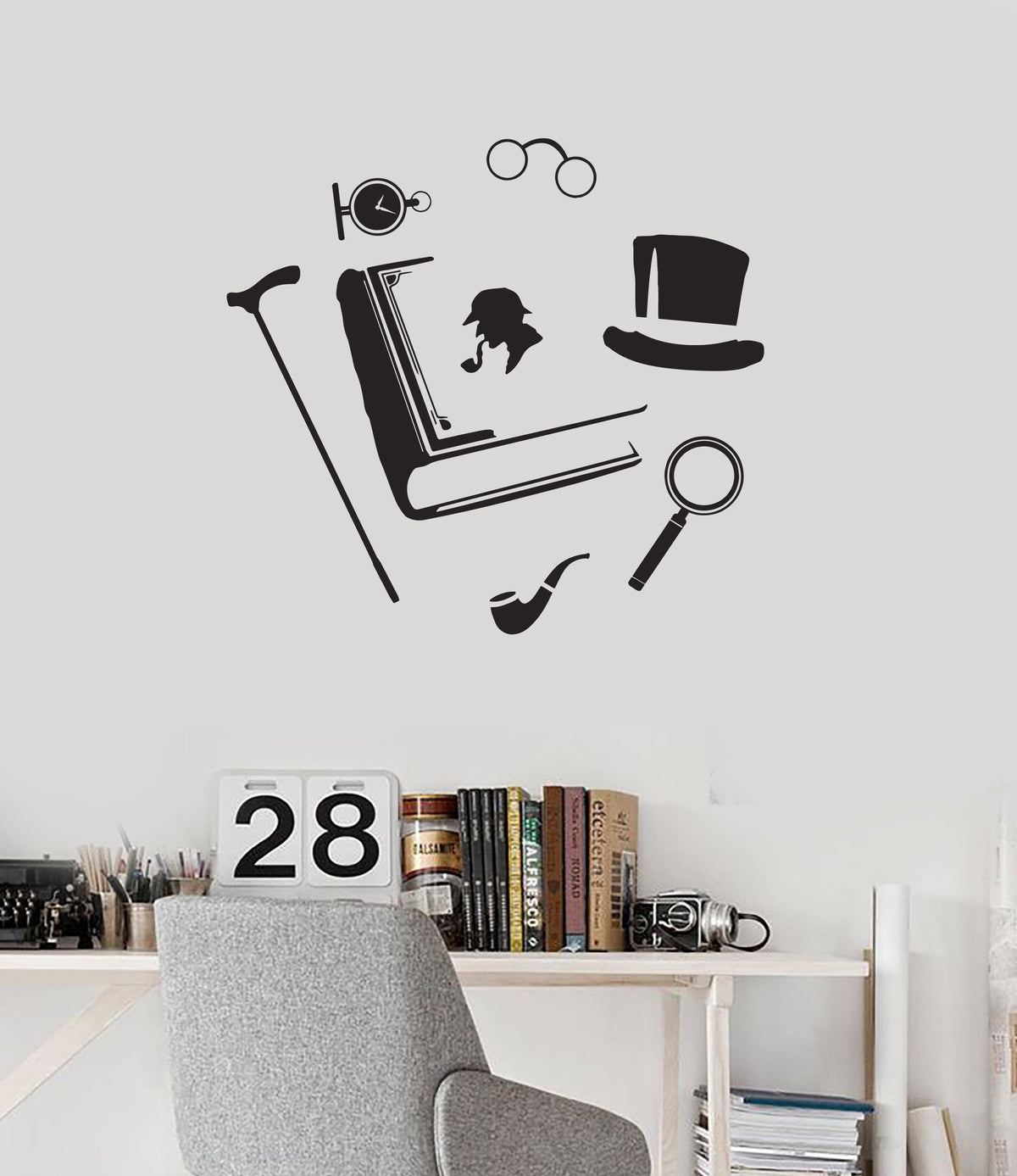 Vinyl Wall Decal Detective Set Spy Sherlock Holmes Investigation Stick ...