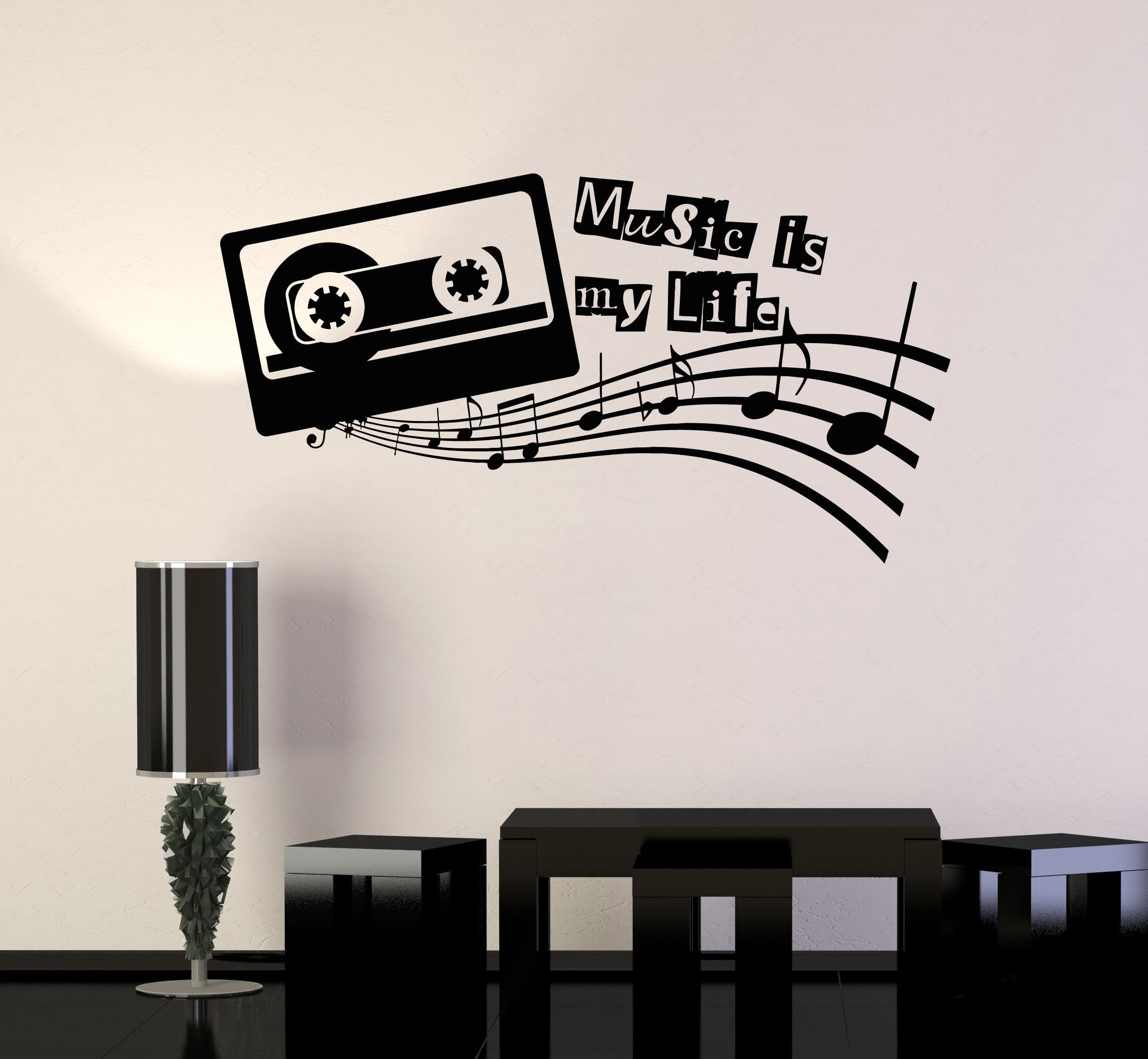 Vinyl Wall Decal Audio cassette Musical Quote Music Notes Stickers Mur ...