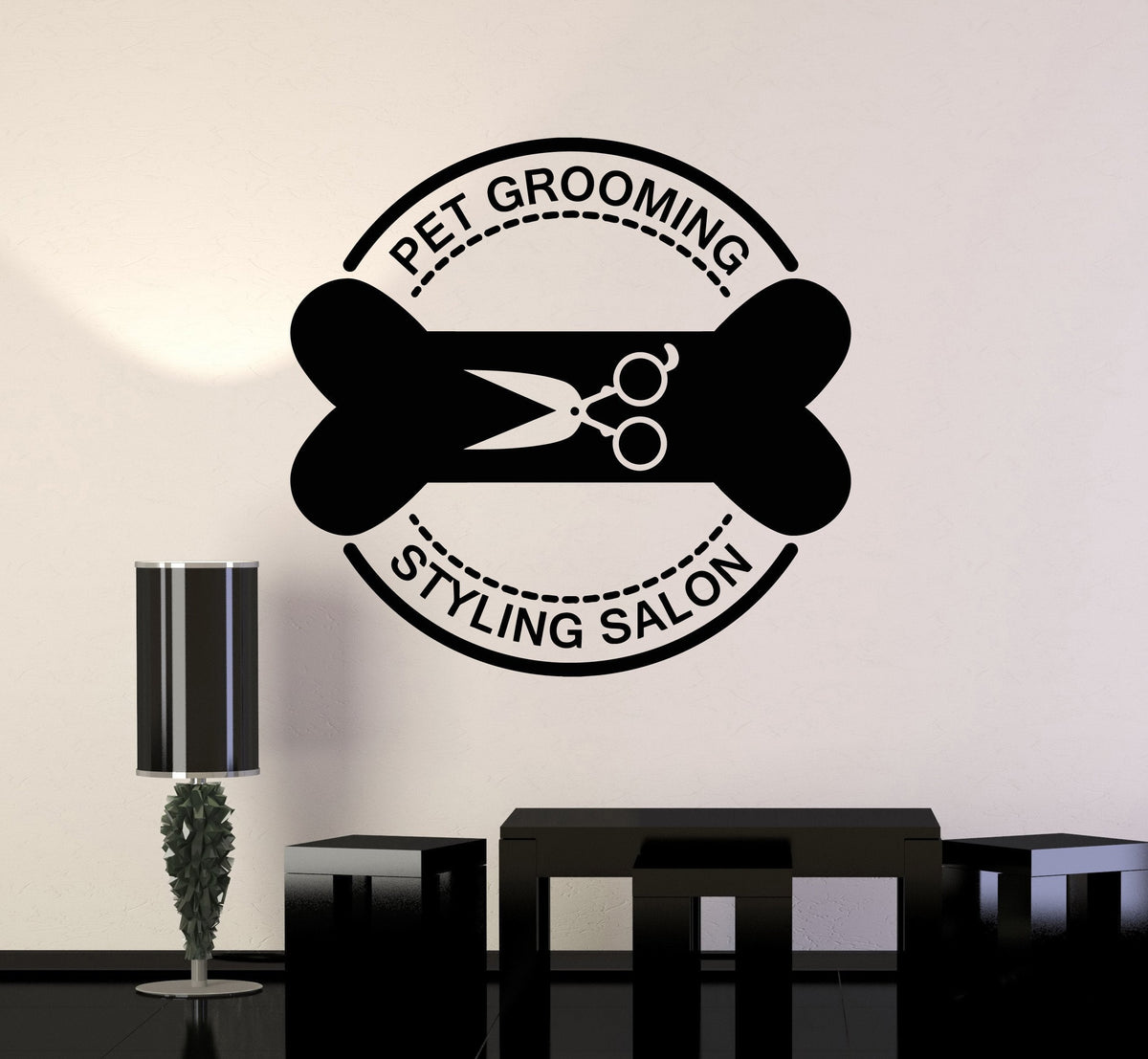 Vinyl Wall Decal Pet Grooming Beauty Salon Cat Dog Bone Scissors Stick ...