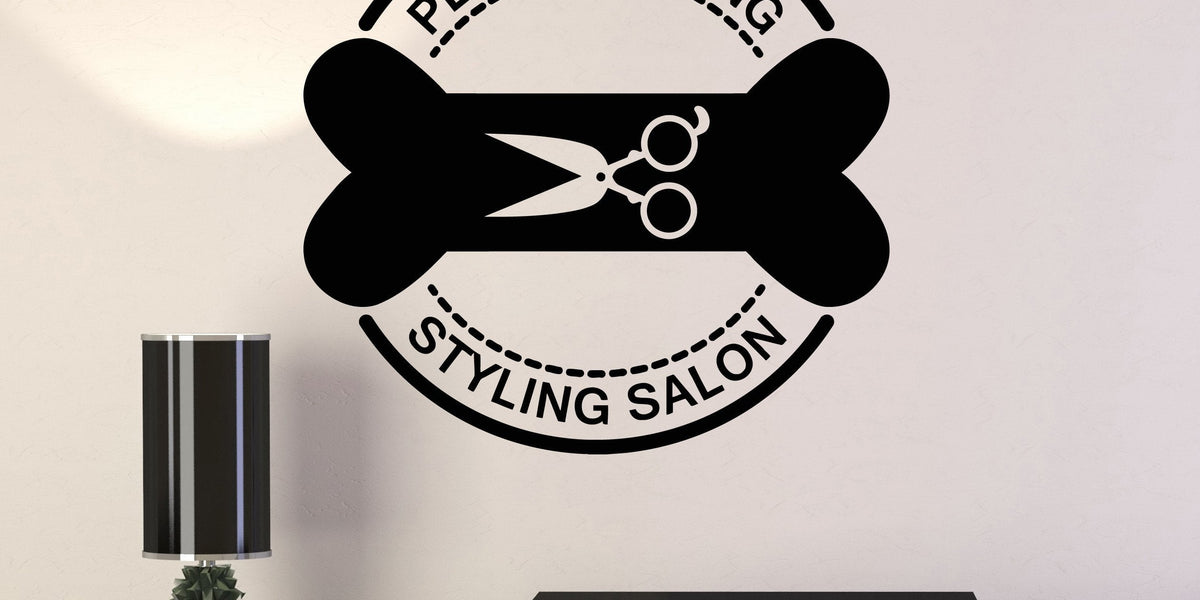 Vinyl Wall Decal Pet Grooming Beauty Salon Cat Dog Bone Scissors Stick ...