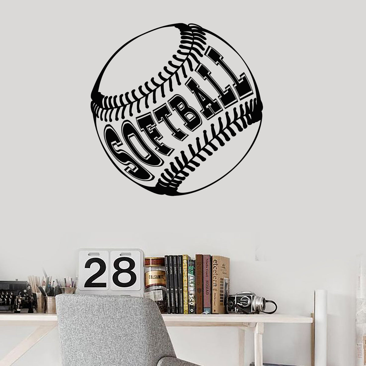 Vinyl Wall Decal Softball Ball Lettering Sports Fan Art Room Decor Sti ...