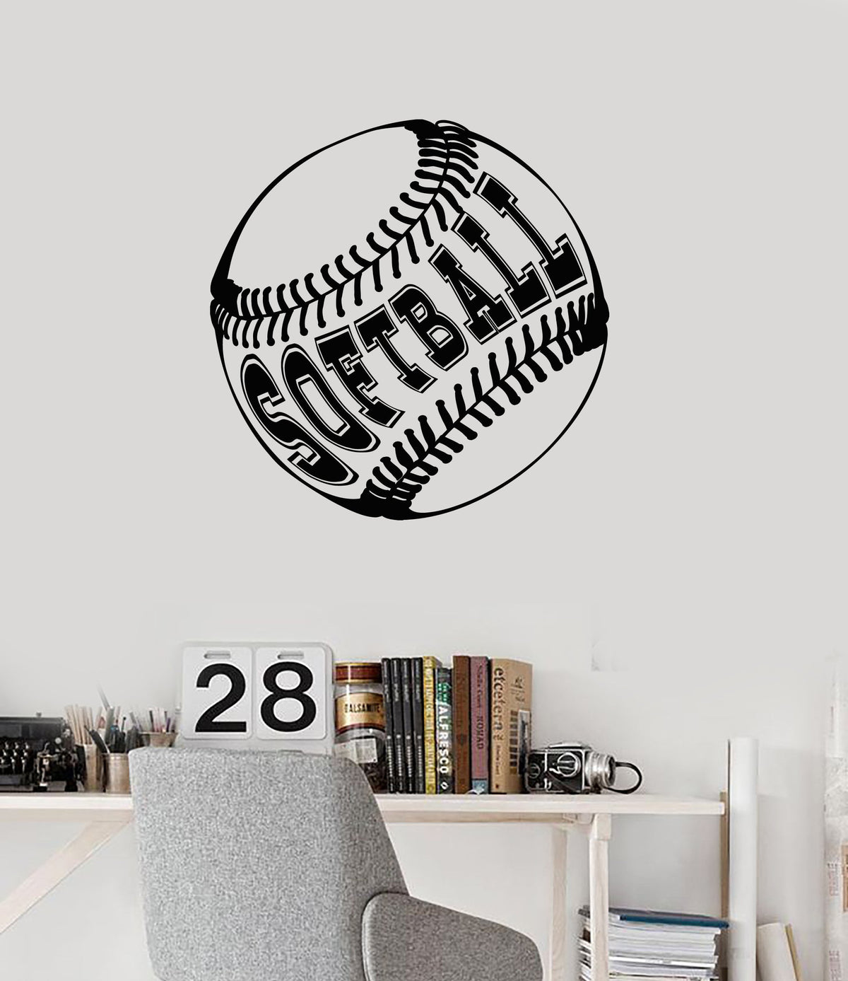 Vinyl Wall Decal Softball Ball Lettering Sports Fan Art Room Decor Sti ...