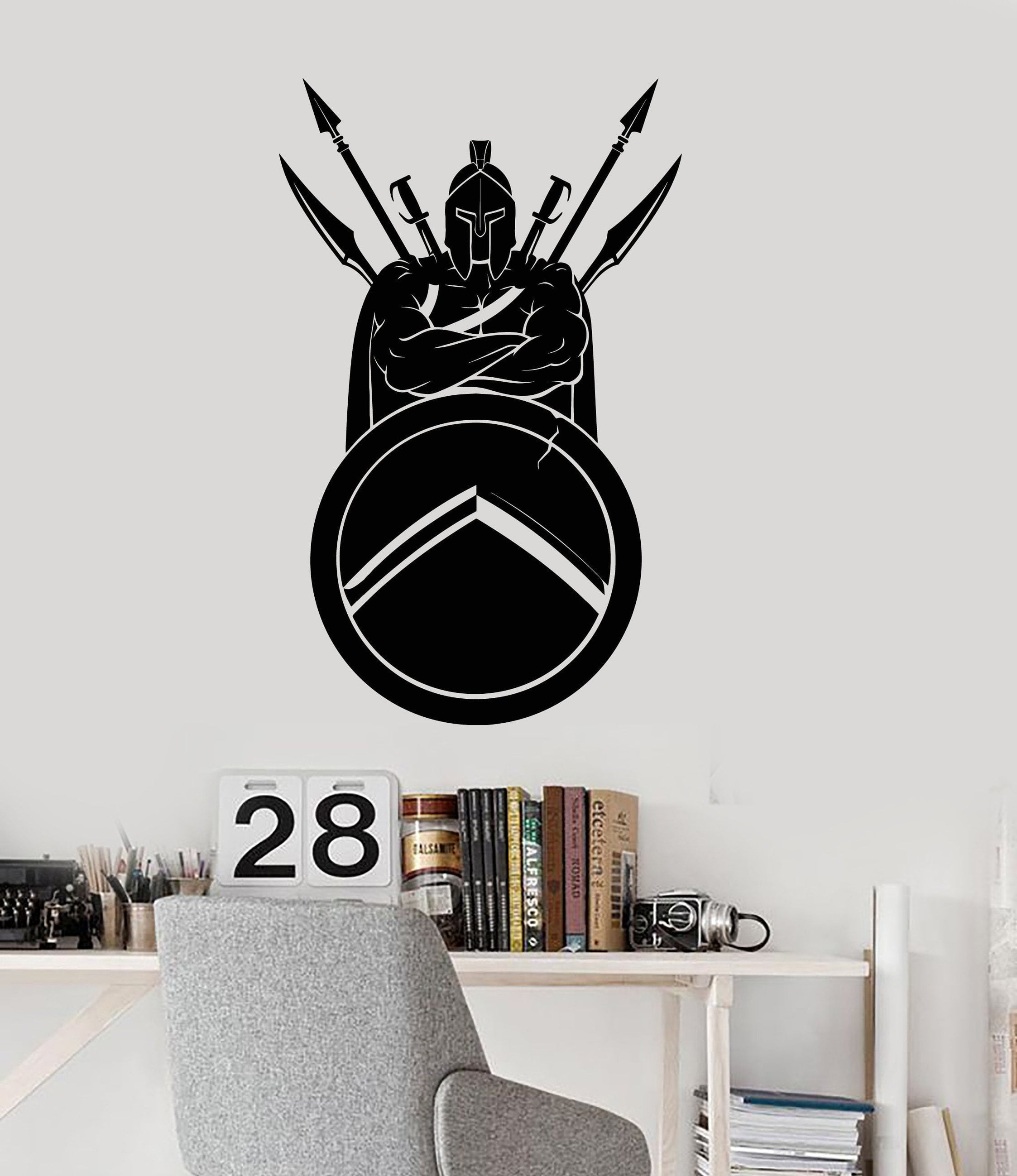Vinyl Wall Decal Spartan Warrior Helmet Shield Spear Sword Stickers Mu ...